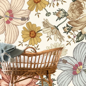 Vintage Floral Field Wall Mural Flowers in Earthy Colors | Etsy