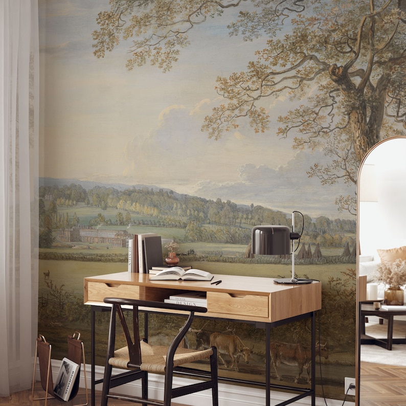 Vintage Rural Landscape Wall Mural Scenic Wall Mural Vintage - Etsy