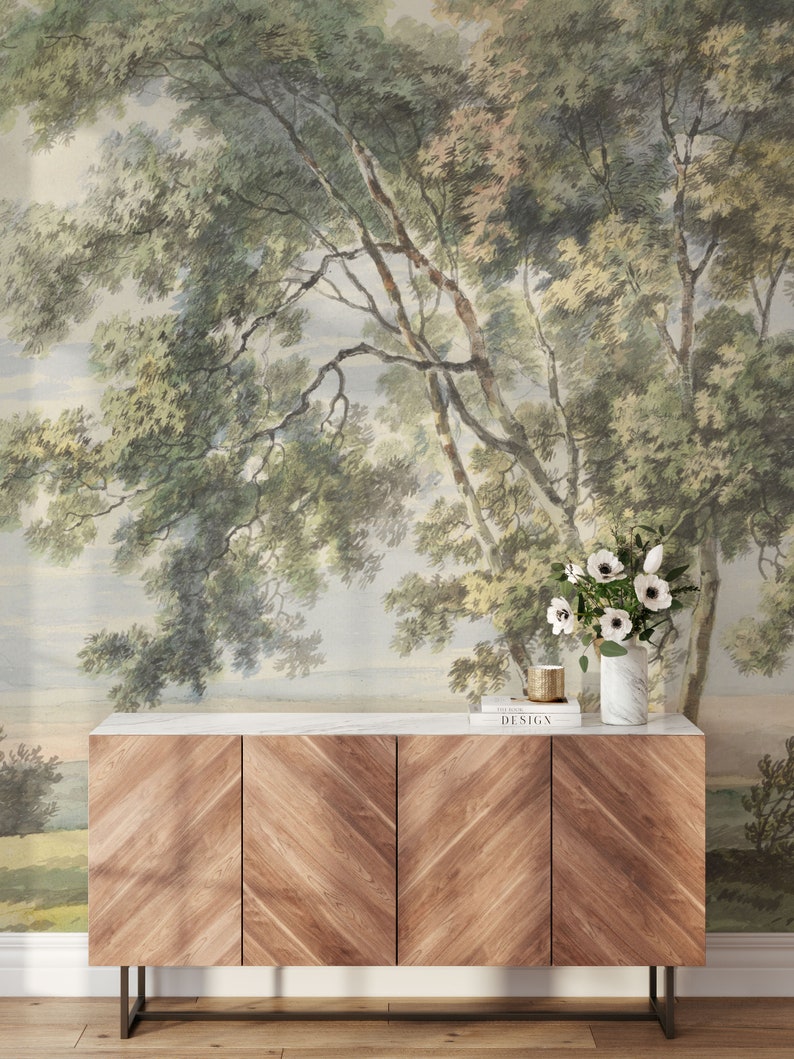 Timeless Scenic Wall Mural Vintage Forest Scene Wall Mural - Etsy