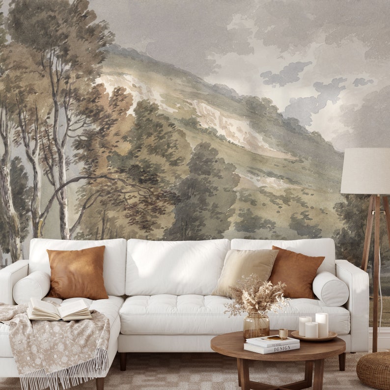 Antique Landscape Wall Mural Vintage Scenic Wall Mural - Etsy