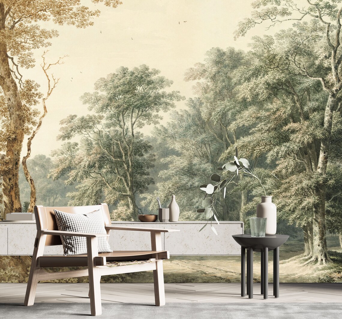Vintage Scenic Wall Mural Vintage Forest Scene Wall Mural - Etsy