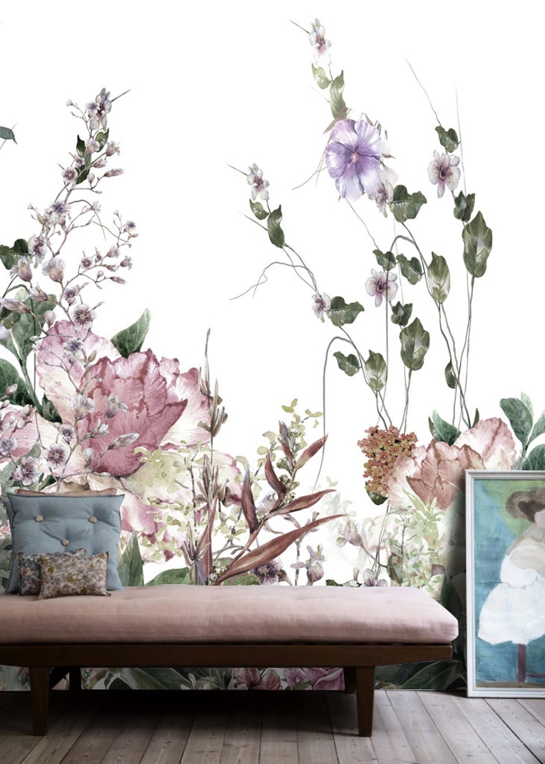 Blossom Spring Garden Wall Mural Floral Wallpaper Shabby | Etsy