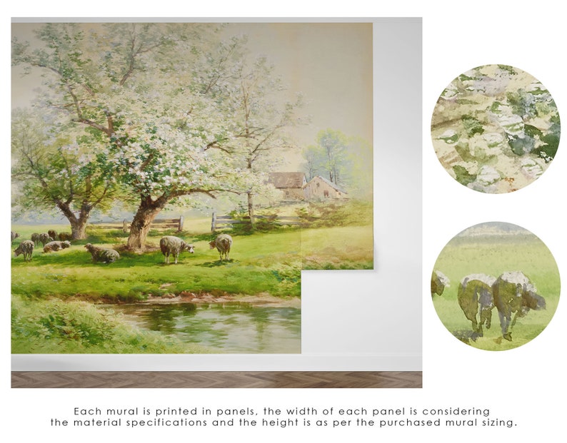Pastoral Landscape Wall Mural Vintage Rural Scene Wall Mural - Etsy