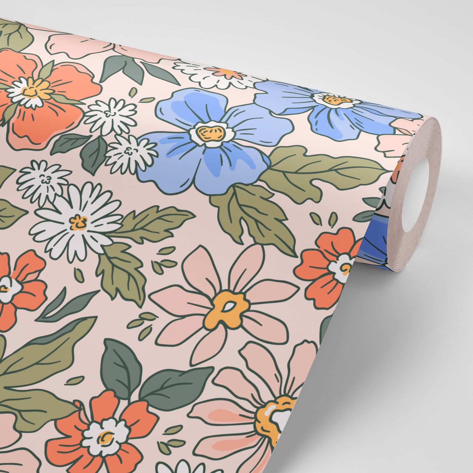 Laila Wall Mural, Wild Flowers Wallpaper, Daisies Wallpaper, Flowers ...