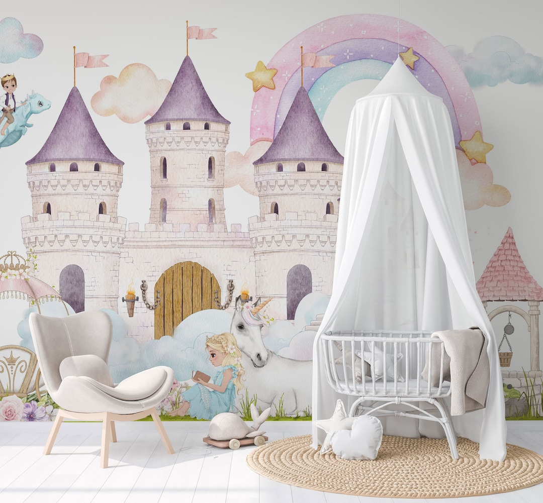 Fairytale Castle Wall Mural, Princess Castle Wall Mural, Unicorn ...