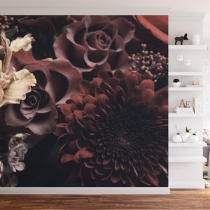 Karly - Dark Floral Wall Mural, Vintage Botanical on a Dark Background ...