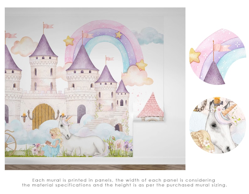 Fairytale Castle Wall Mural, Princess Castle Wall Mural, Unicorn ...