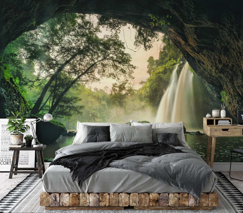 Relaxed Waterfall Scene Wall Mural Tropical Forest Wallpaper - Etsy