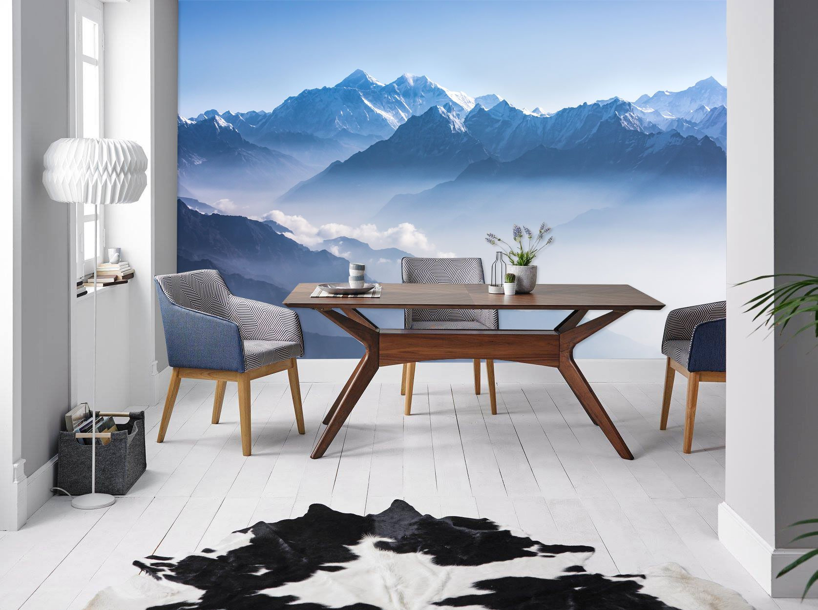 Scenic Mountains Mural, Misty Mountain Shadow, Hazy Silhouette Mountain ...