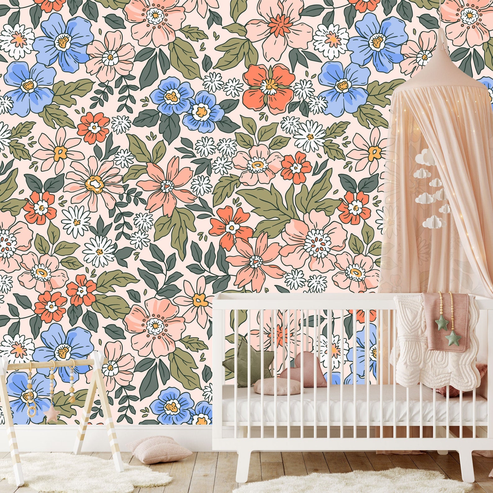 Laila Wall Mural, Wild Flowers Wallpaper, Daisies Wallpaper, Flowers ...