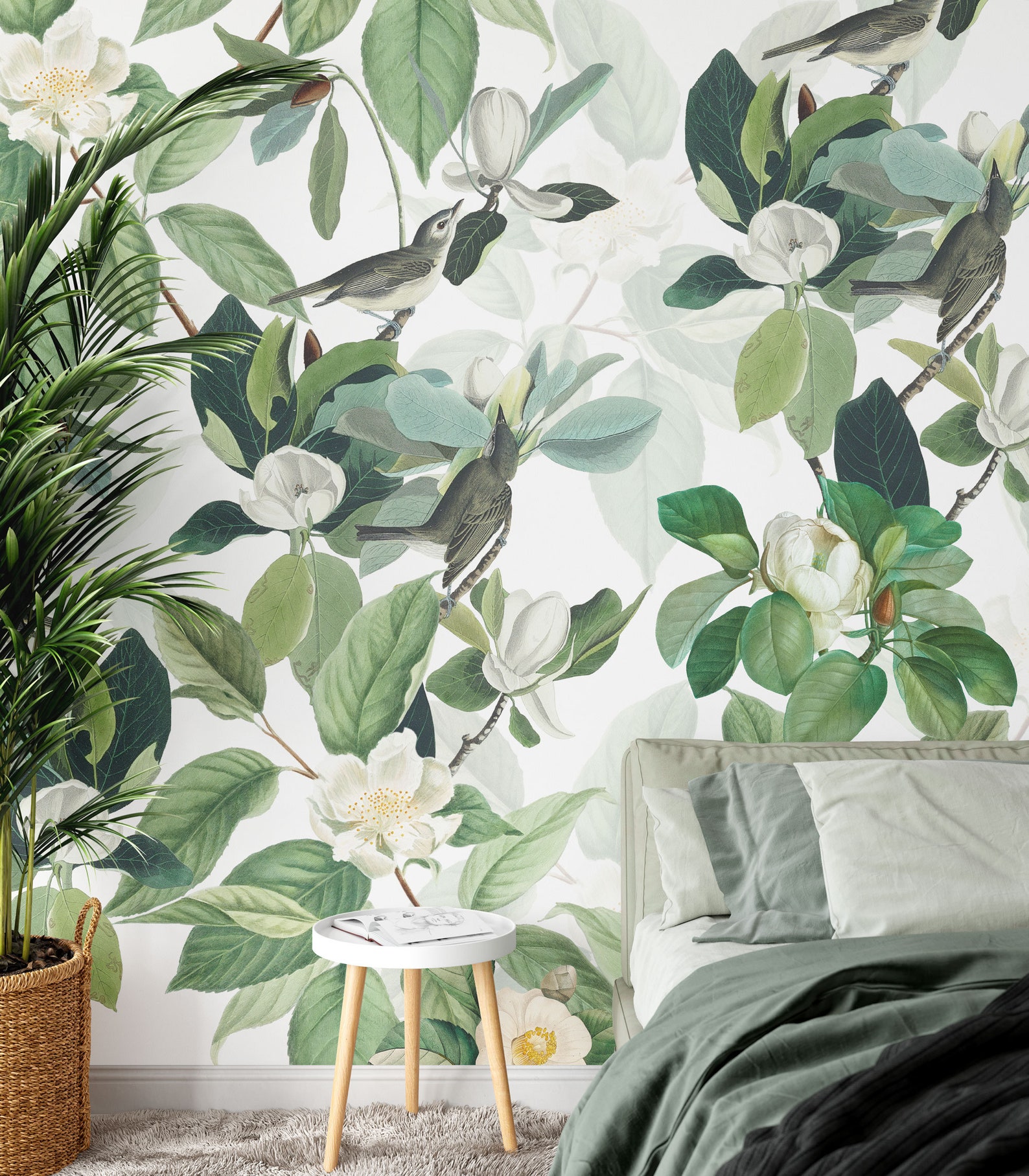 Magnolia Wall Mural Vintage Birds and Flowers Wallpaper - Etsy