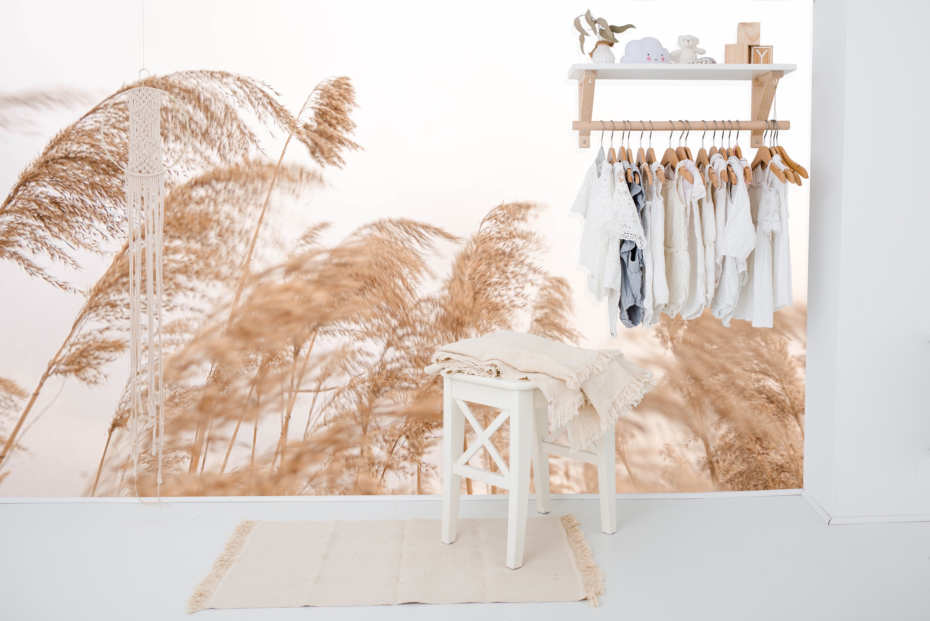 Boho Pampas Gras Wand wandbild Boho Stil Tapete Neutrale | Etsy