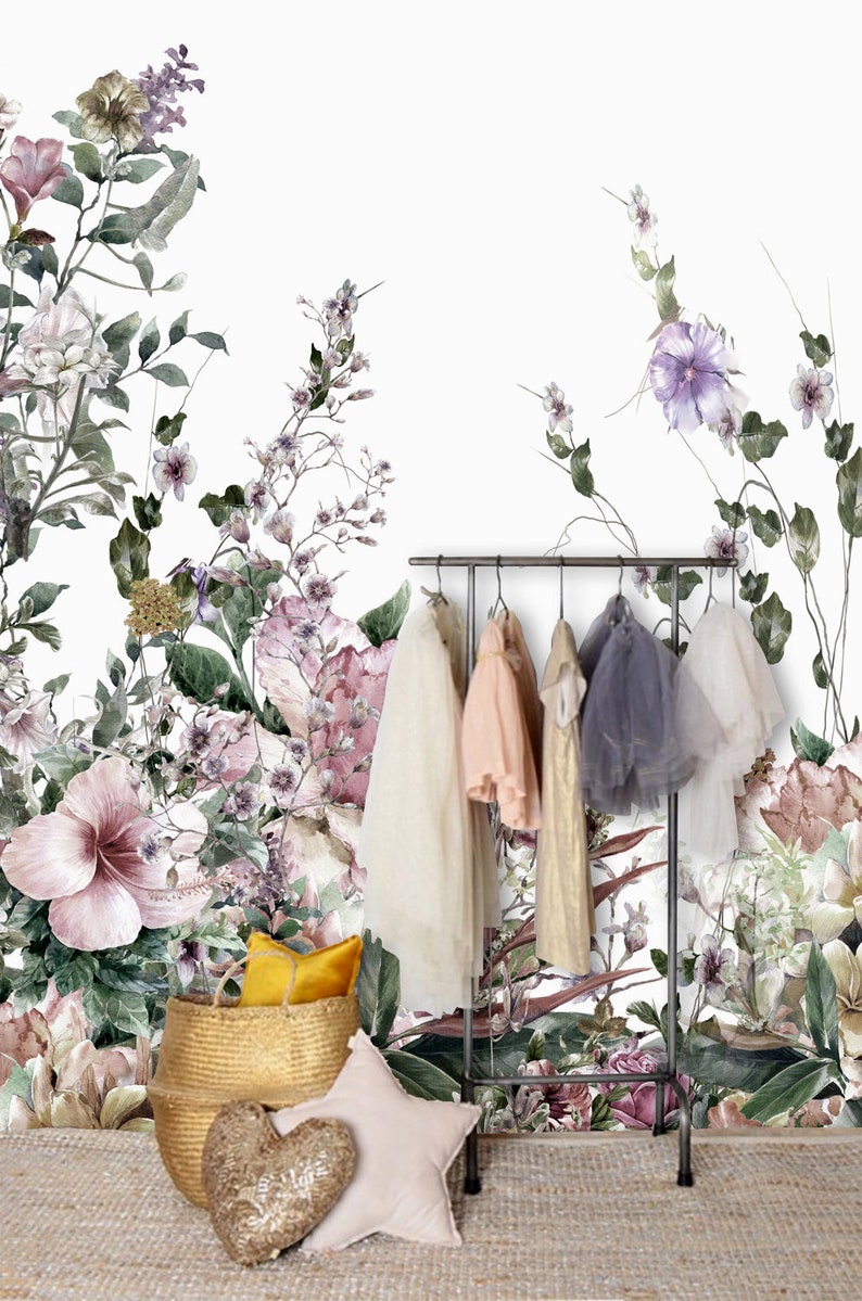 Blossom Spring Garden Wall Mural Floral Wallpaper Shabby | Etsy