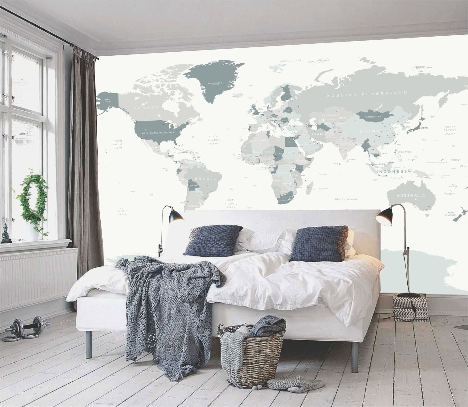 World Map Wall Mural in Neutral Colors Detailed World Map | Etsy