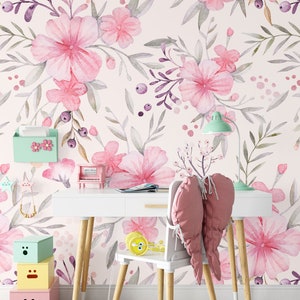 Linnea Wall Mural, Flowers in Pink and Blush Wallpaper, Floral ...
