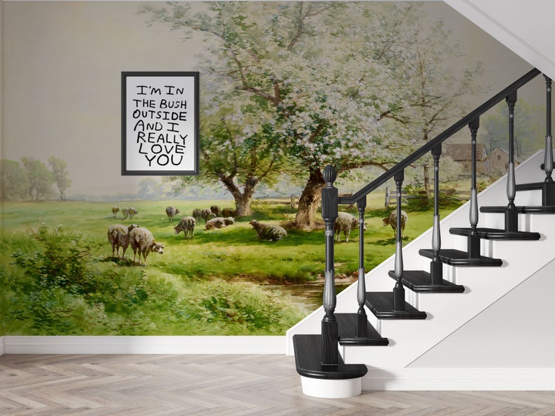 Pastoral Landscape Wall Mural Vintage Rural Scene Wall Mural - Etsy