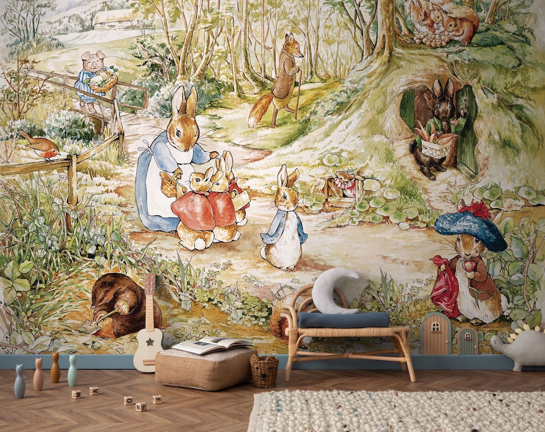 A Walk in the Woods Wallpaper, Peter Rabbit Wallpaper Mural, Woodland ...