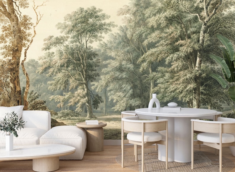 Vintage Scenic Wall Mural, Vintage Forest Scene Wall Mural, Vintage ...