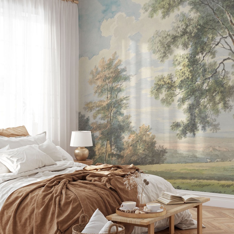 Timeless Scenic Wall Mural, Vintage Landscape Wallpaper Mural, Scenic ...
