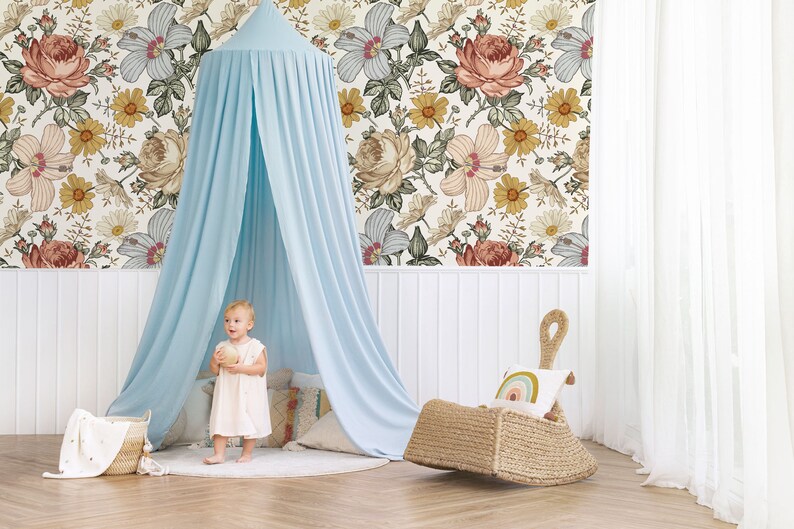 Vintage Floral Field Wall Mural Flowers in Earthy Colors - Etsy