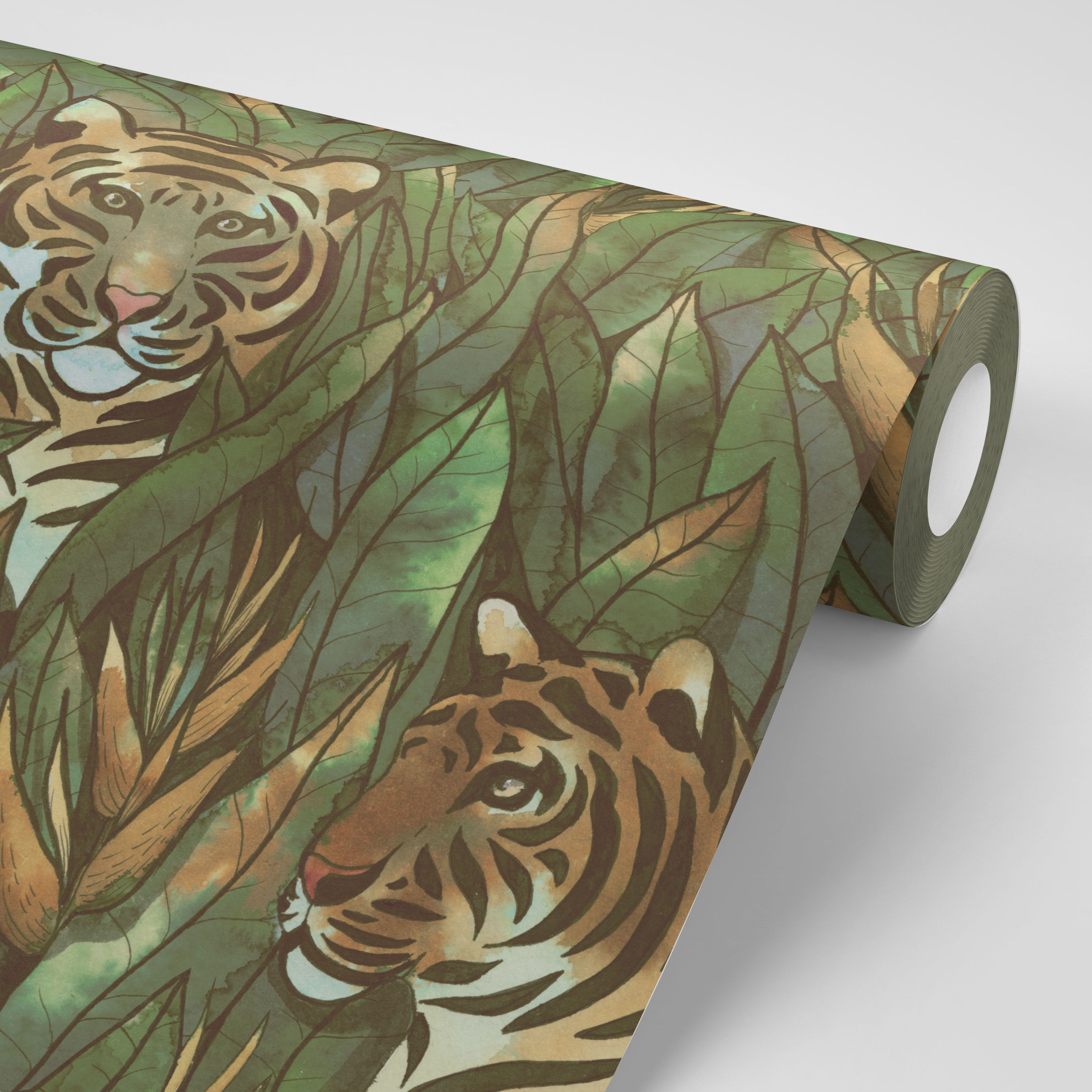 The Hidden Tiger Wallpaper, Tropical Leaves Wallpaper, Tropical Jungle ...