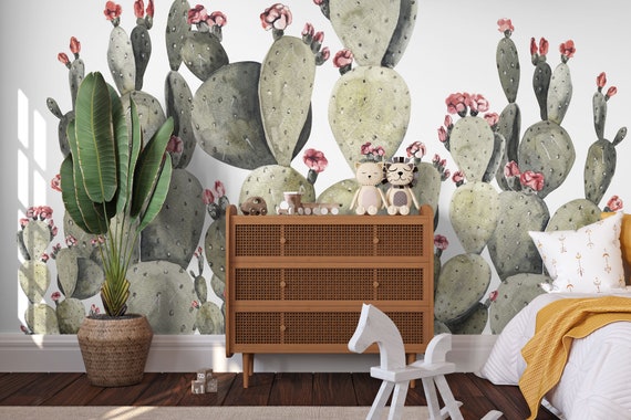 Cactus Garden Wall Mural Cacti Wallpaper Boho Style - Etsy