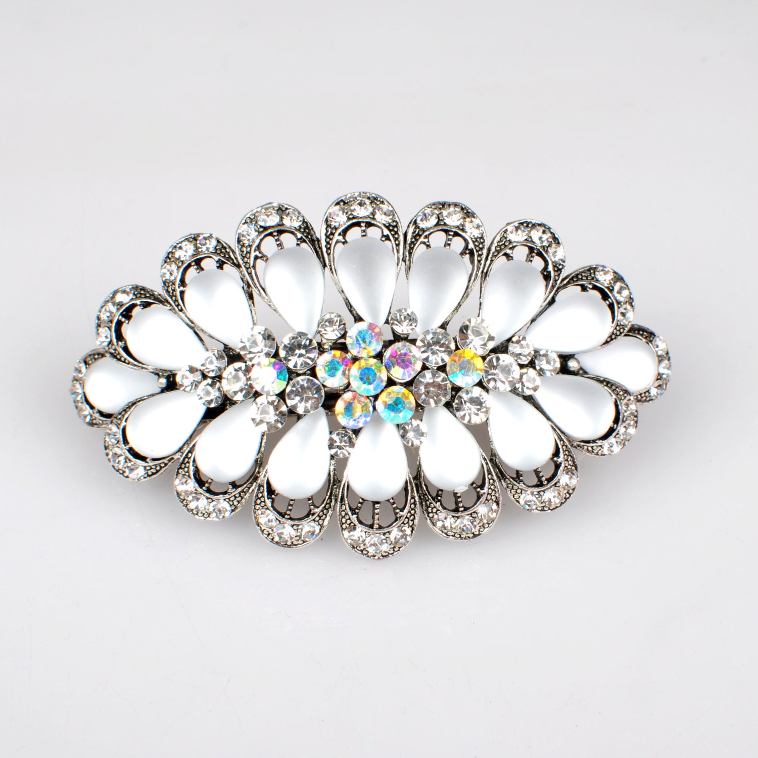 Silver Hair Clip Silver Hair Barrette Crystal Hair Clip Large Barrette ...