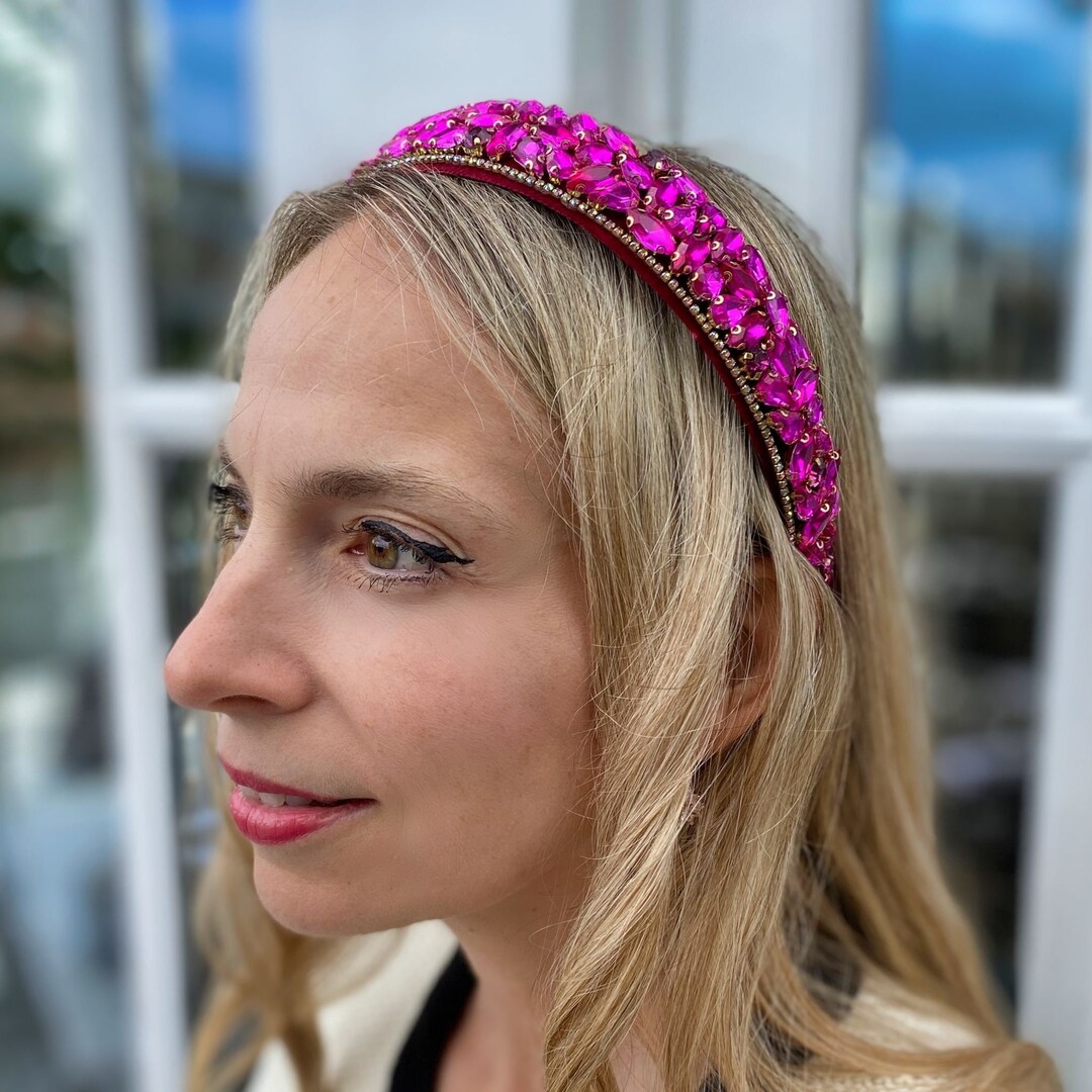 Pink Headband Sparkly Hot Pink Hair Band Jewelled Wedding Guest ...