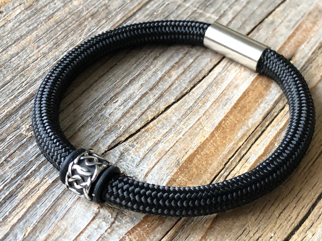 Paracord Nautical Bracelet, Black Bracelet, Bracelet With Stainless ...