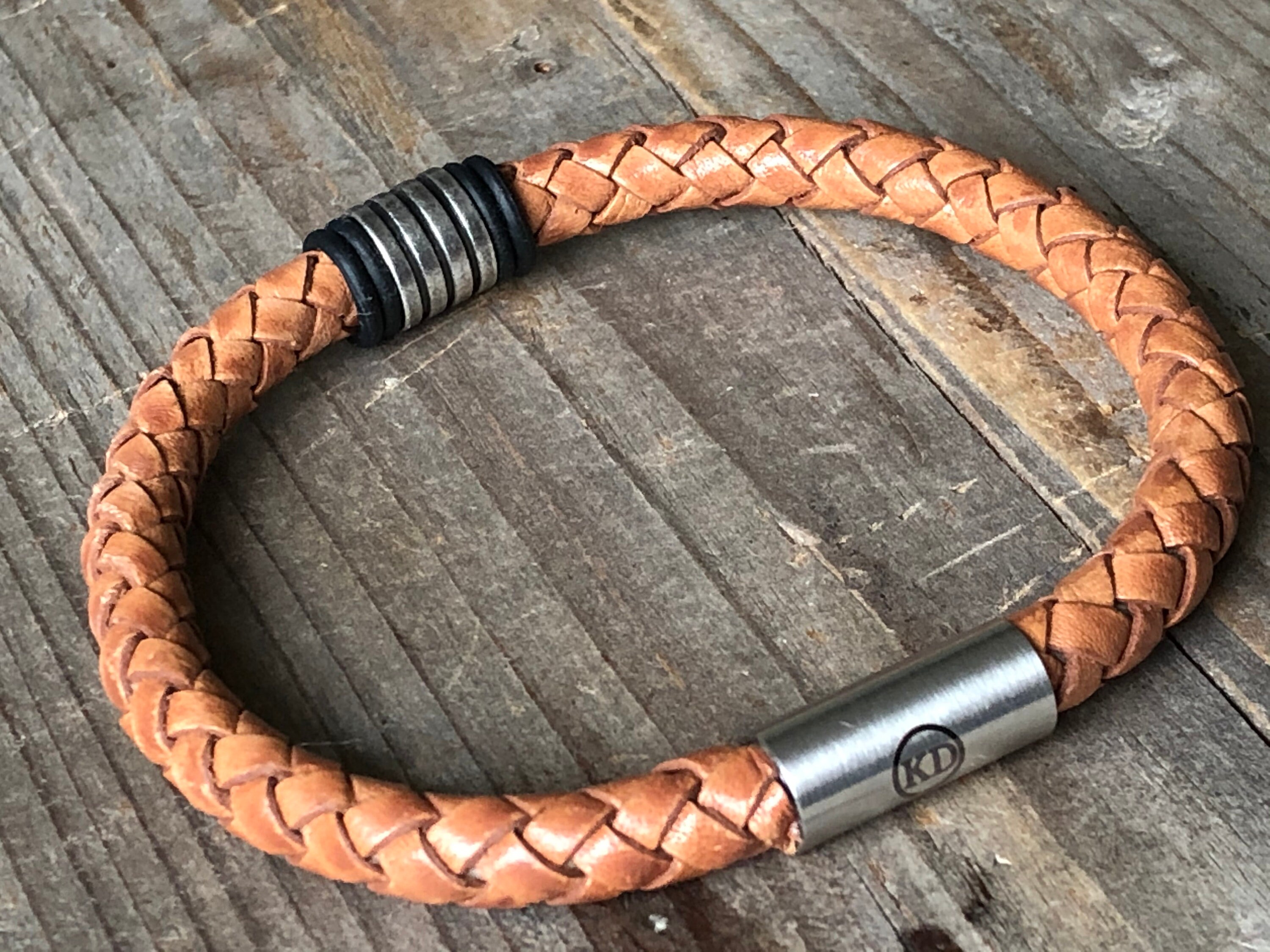 Brown leather bracelet bracelet with sliders braided | Etsy