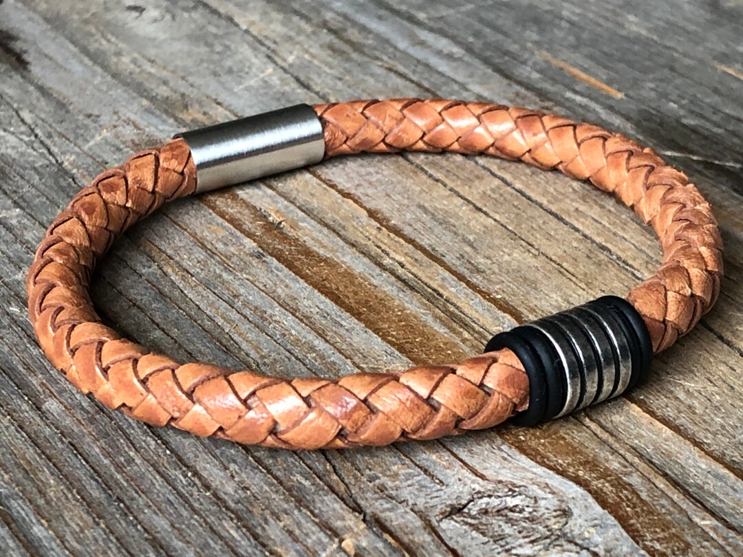 Brown Leather Bracelet Bracelet With Sliders Braided - Etsy