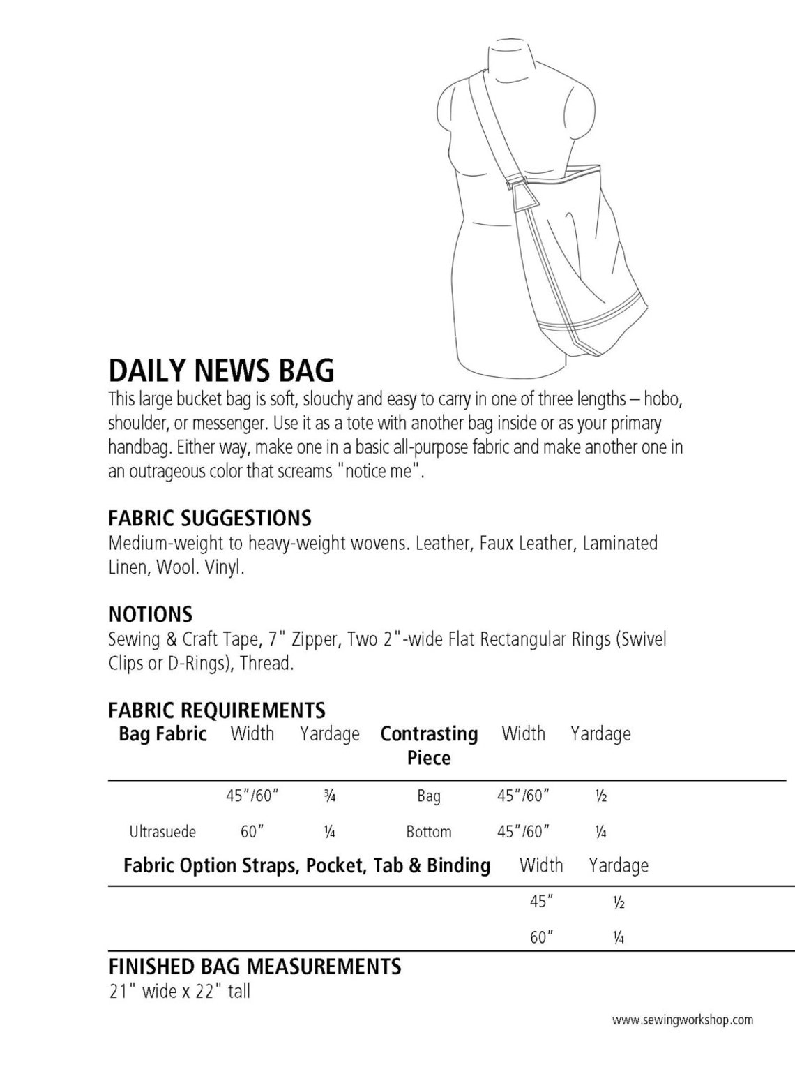The Sewing Workshop PDF Sewing Pattern - Daily News Bag. Sewing ...