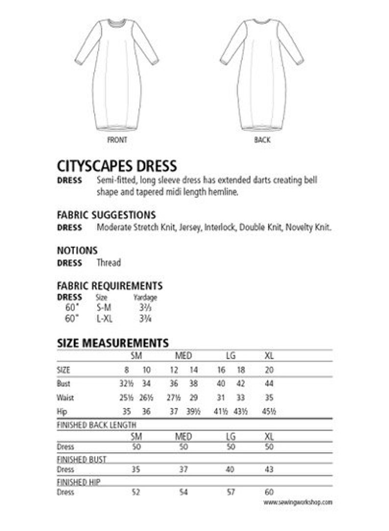 The Sewing Workshop PDF Sewing Pattern - Cityscapes Dress. Sizes S, M ...