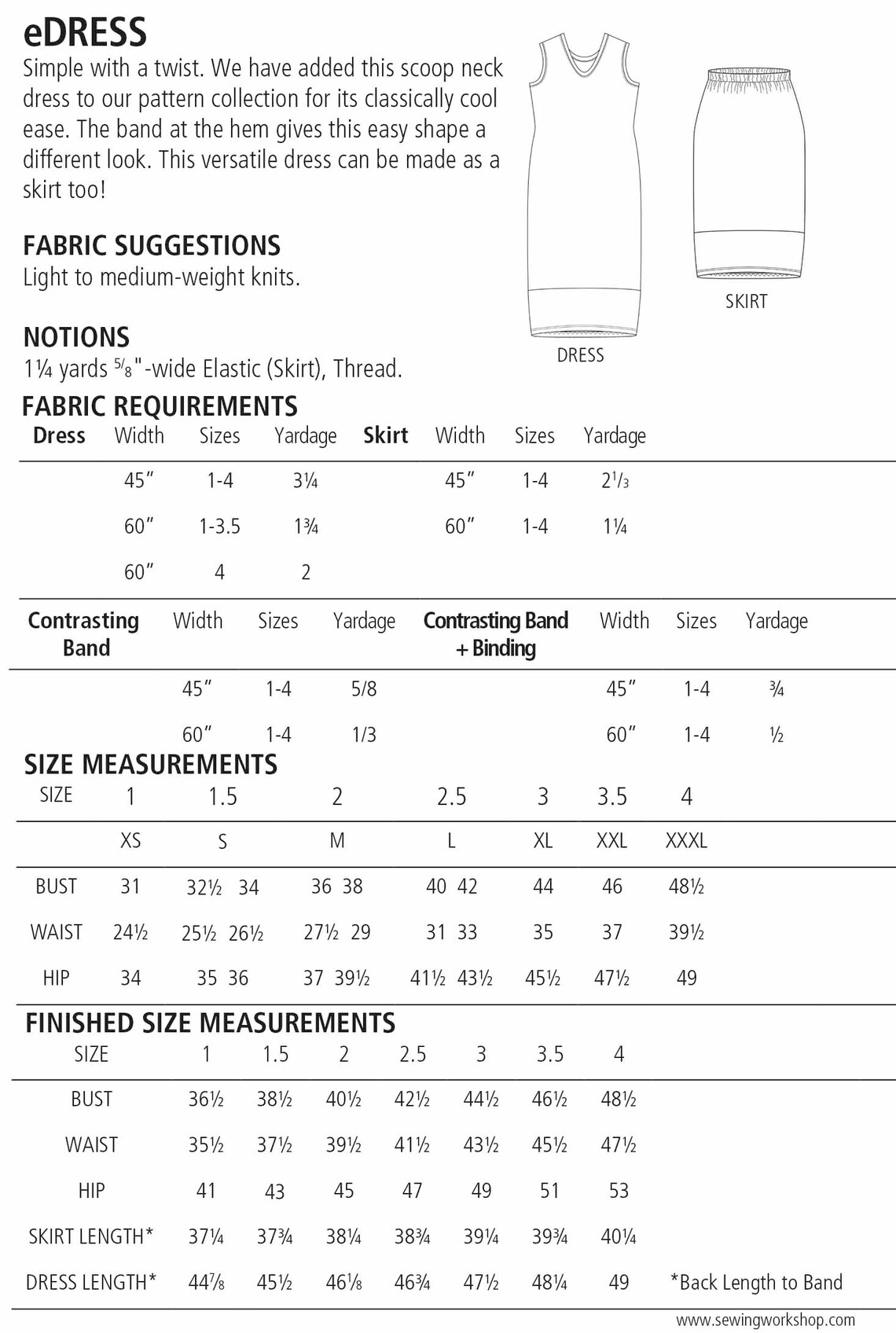 The Sewing Workshop PDF Sewing Pattern - Edress. Sizes Xs, S, M, L, Xl ...
