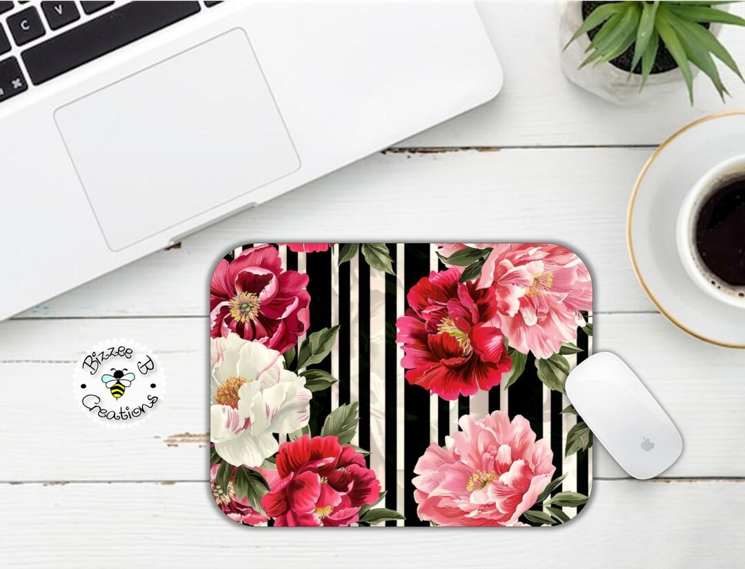 Peony Flower Mousepad, Cute Floral Mouse Pad, Floral Print Mouse Pad ...