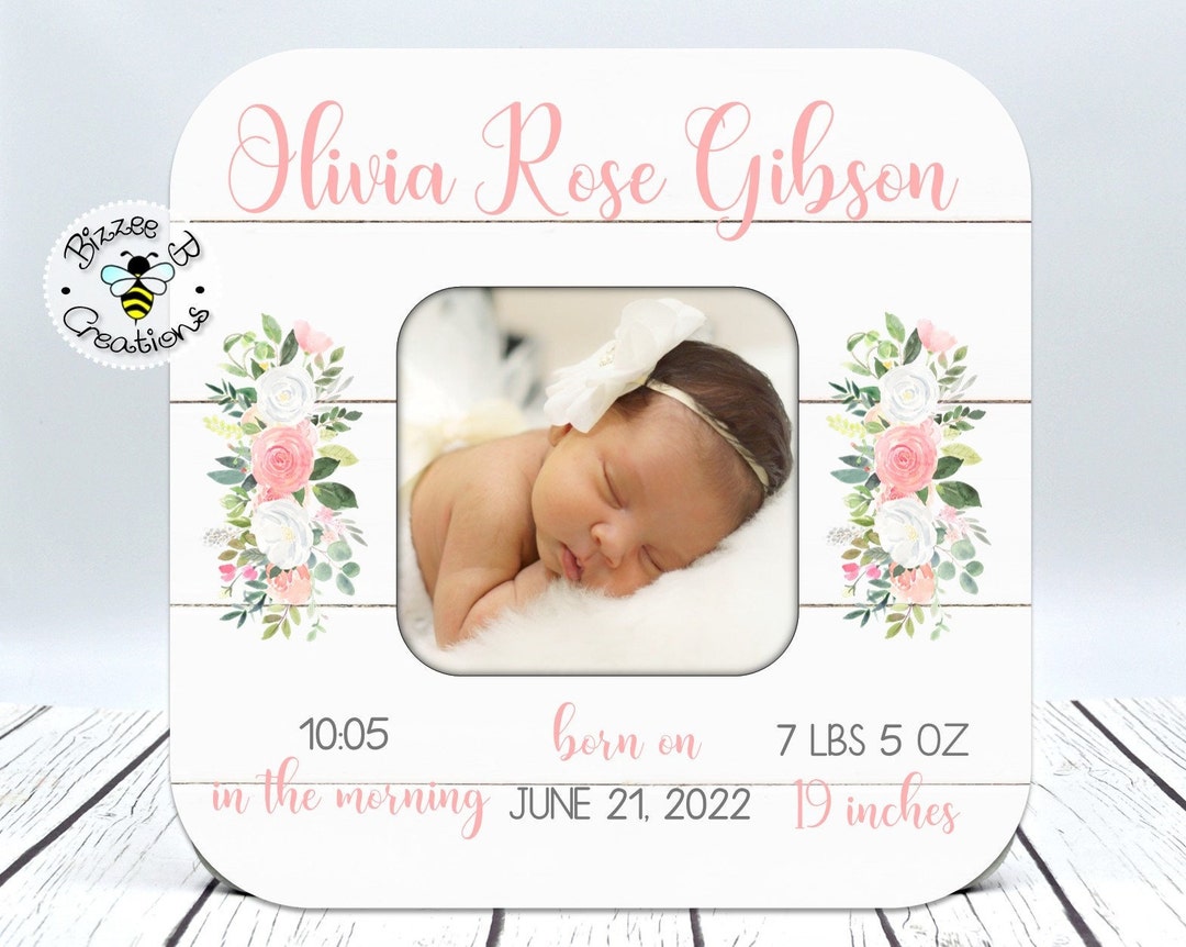 Personalized Baby Girl Picture Frame, Birth Announcement Frame, Newborn ...