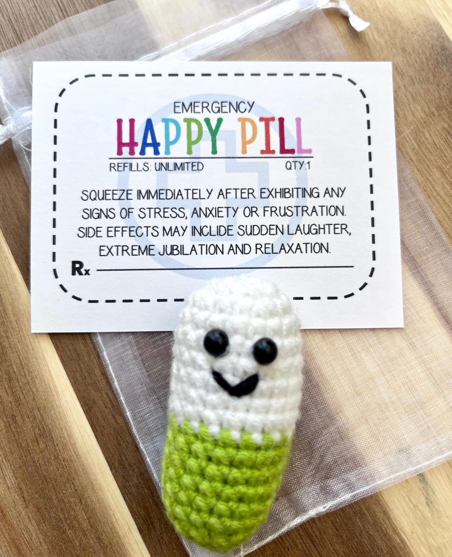 Funny Crochet Pill, Happy Emotional Support Pill, Crochet Stuffed Pill ...