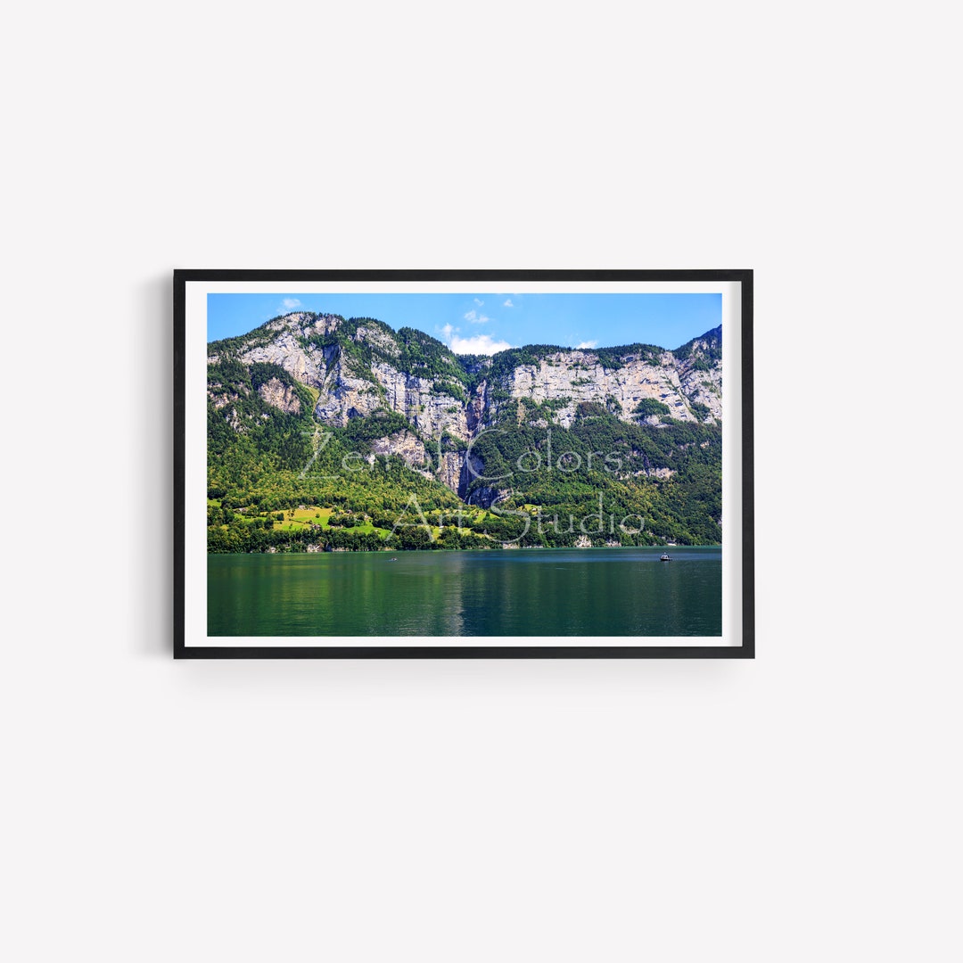 Lake Walen in Switzerland, the Walensee, Cliff, Waterfall, Village ...