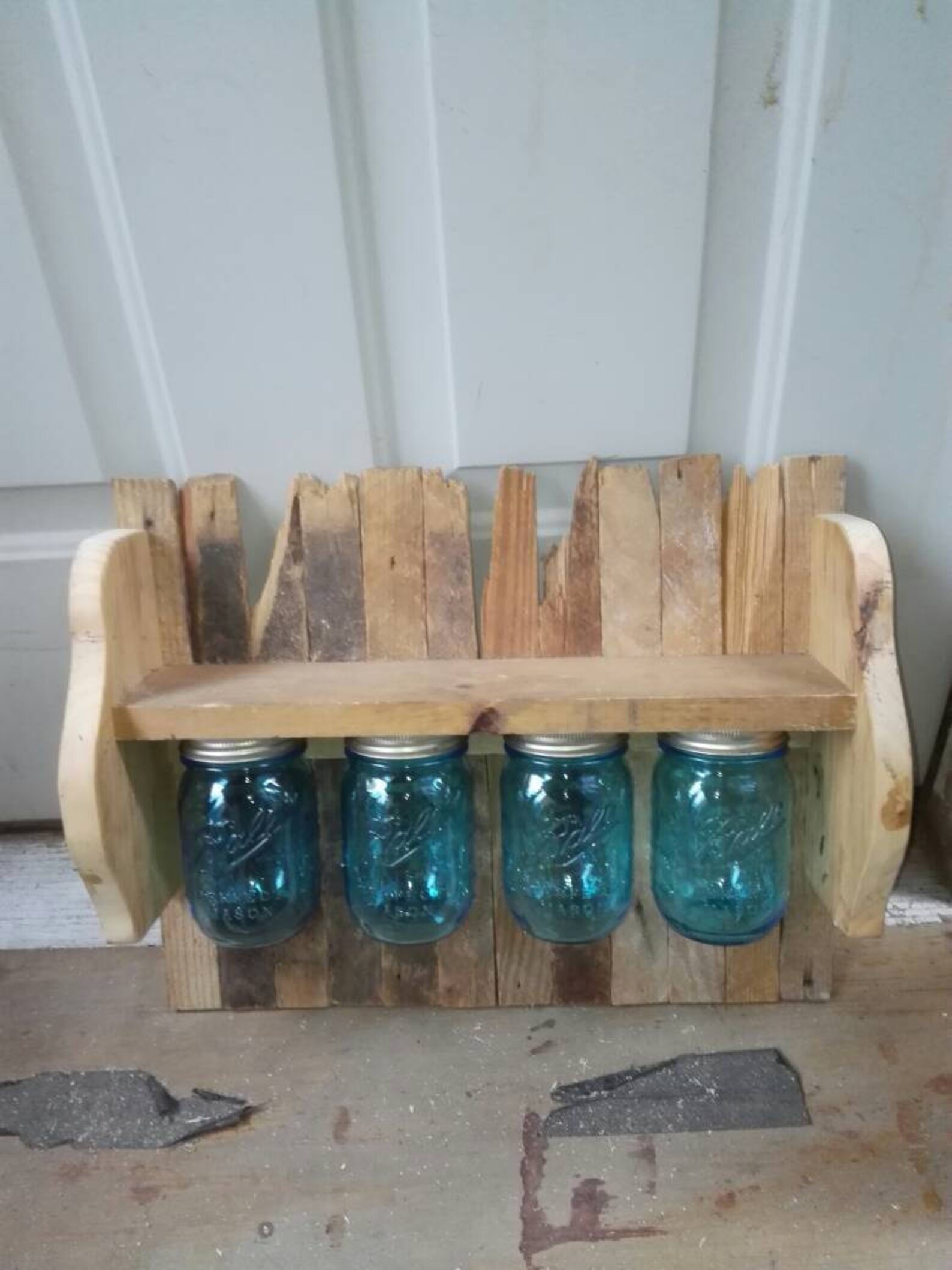 Handmade Rustic Four Mason Jar Shelf With Vintage Home Wall Slats ...