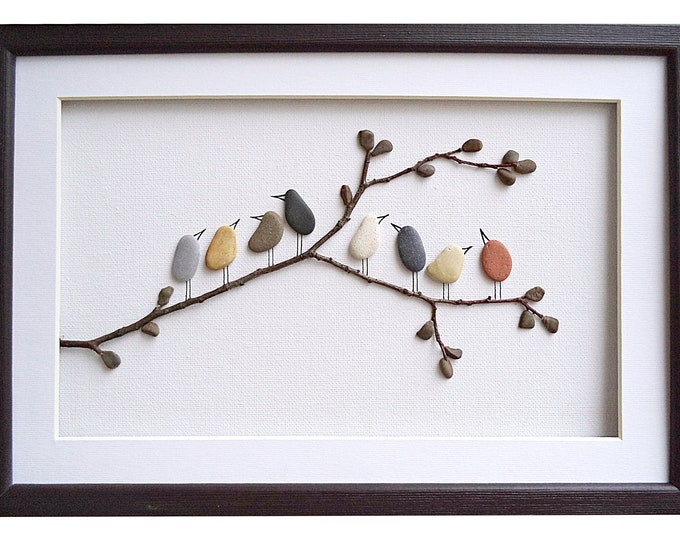 Birds Wall Art Pebble Art Birds Nursery Decor Rustic Home - Etsy