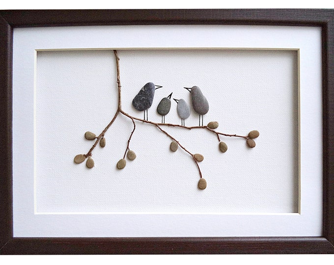 Pebble Art Birds Family of Four Gift Birds Wall Art Rustic - Etsy