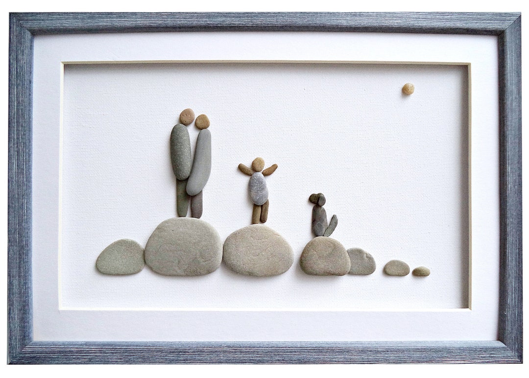 Family and Dog Pebble Art, Stone Art Family of 3 With Dog, Anniversary ...