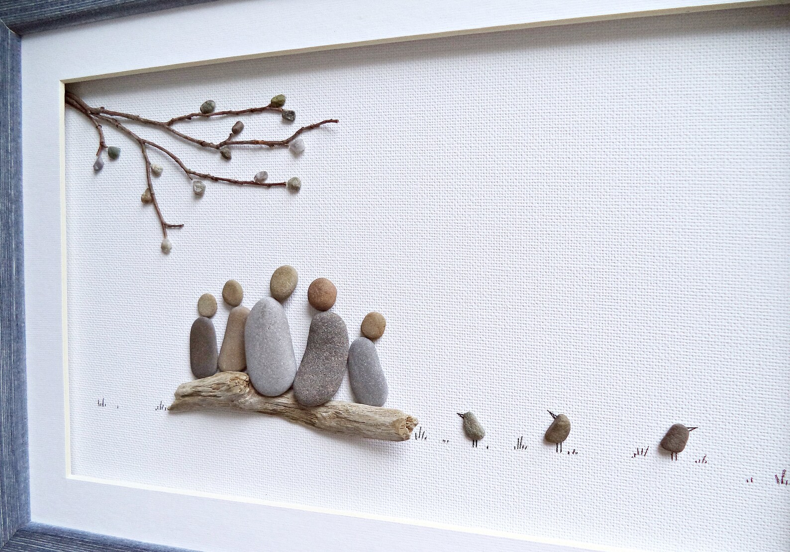 Pebble Art Family of Five, Family Wall Art, Anniversary Gift for Wife ...