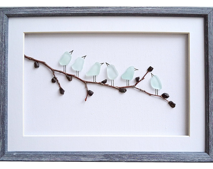 Sea Glass Birds, Bird Lover Gift, Вathroom Wall Decor, Sea Glass and ...