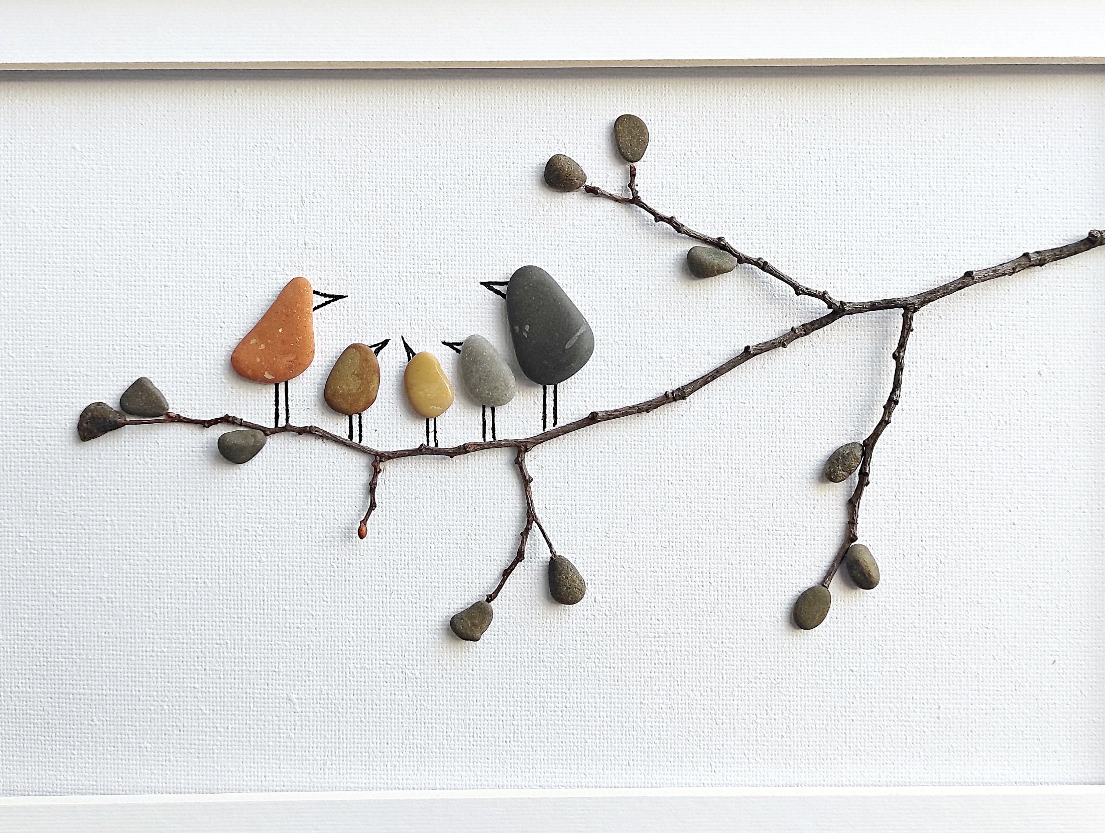 Family of Five Pebble Art Birds, Framed Rustic Home Decor - Etsy