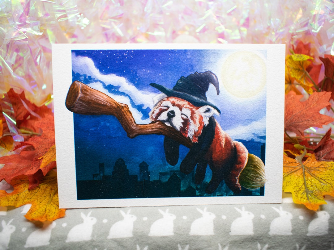 Red Panda Witch, Fine Art Print, Watercolor Illustration, Halloween - Etsy