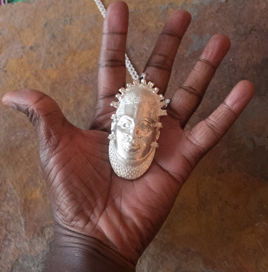 Iyoba Idia Mask Oversize Sterling Silver (hallmarked) Pendent - Etsy