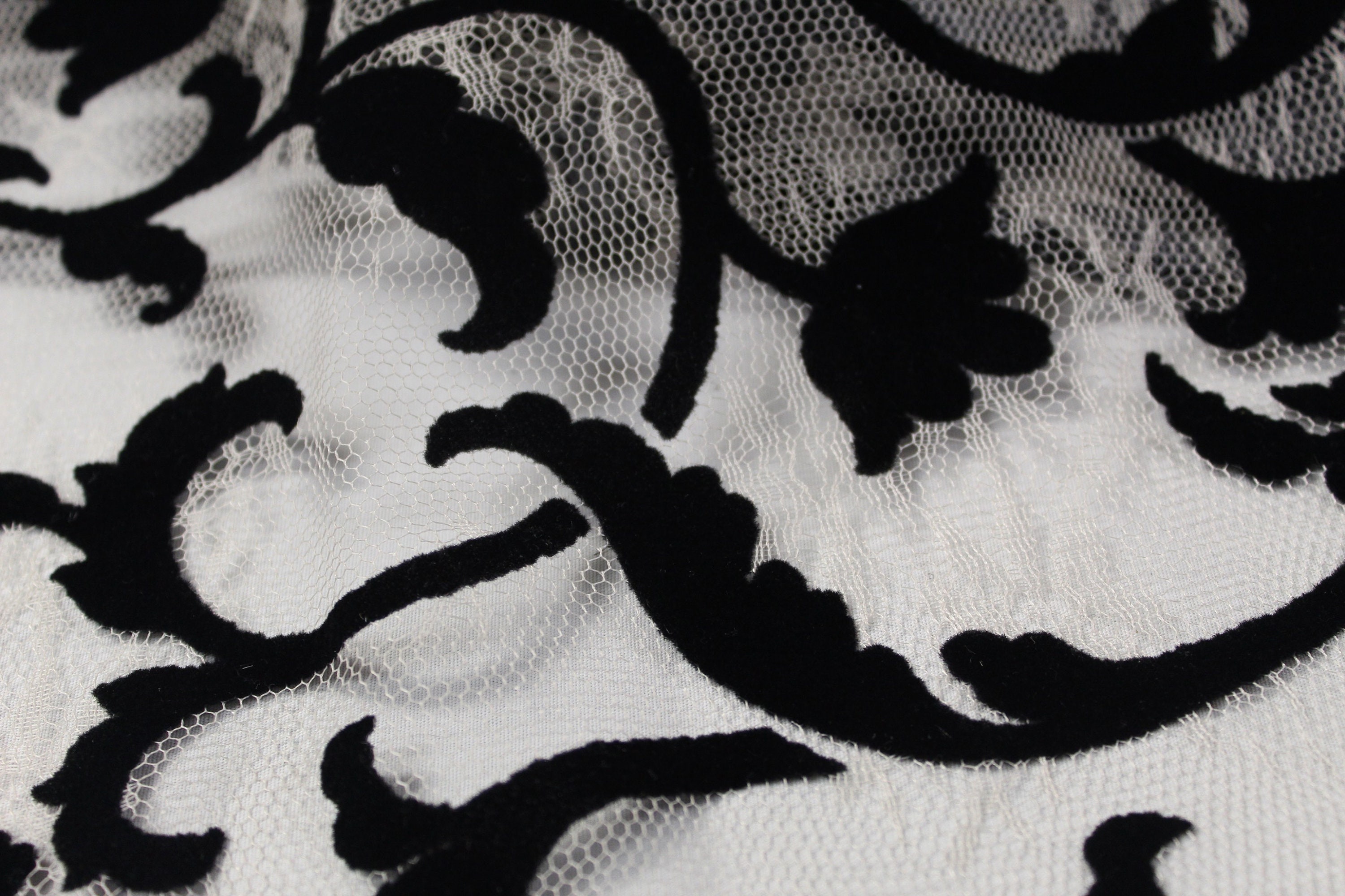 Flock Lace Velvet Flowers Fabric | Etsy