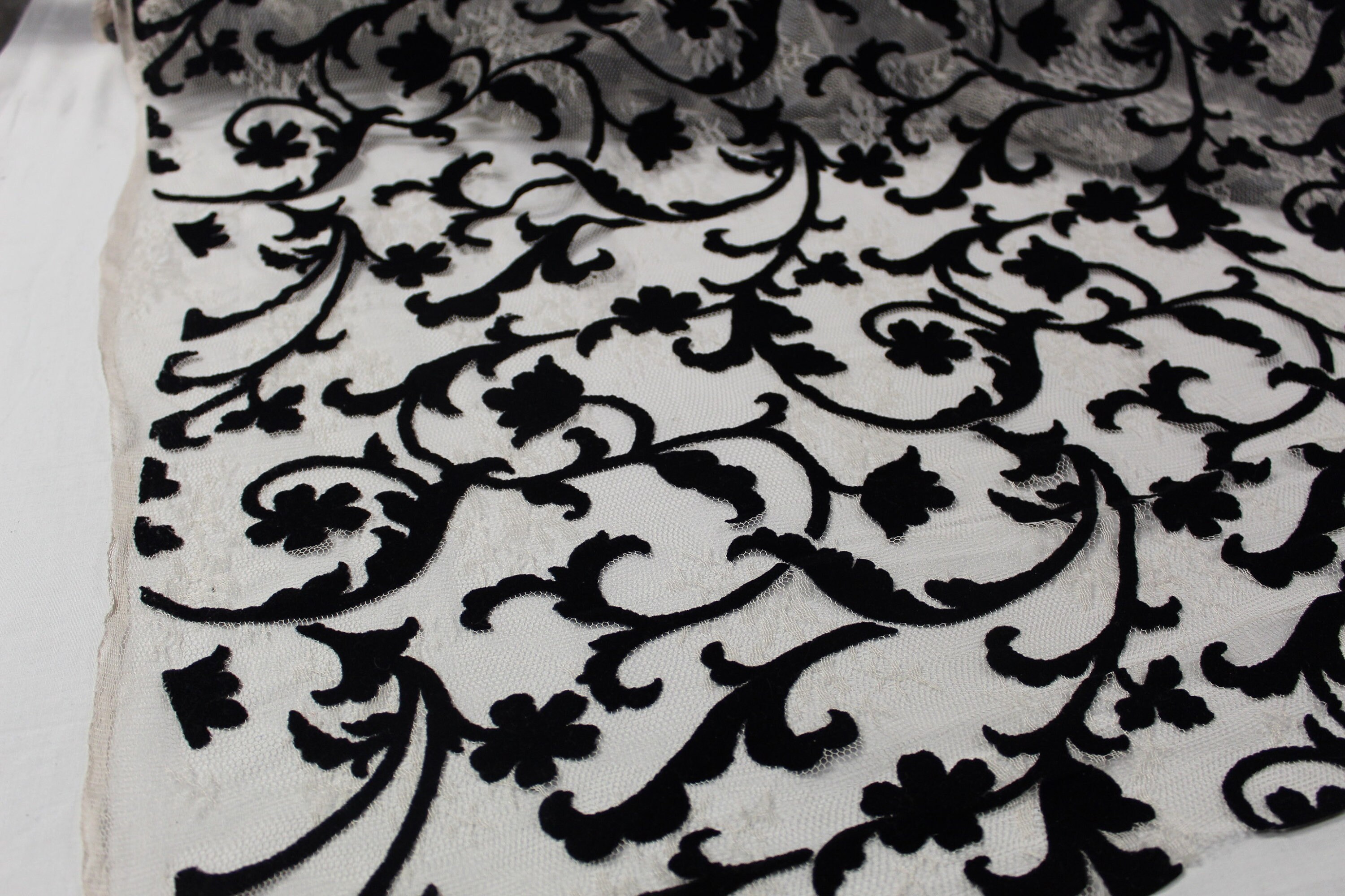 Flock Lace Velvet Flowers Fabric | Etsy