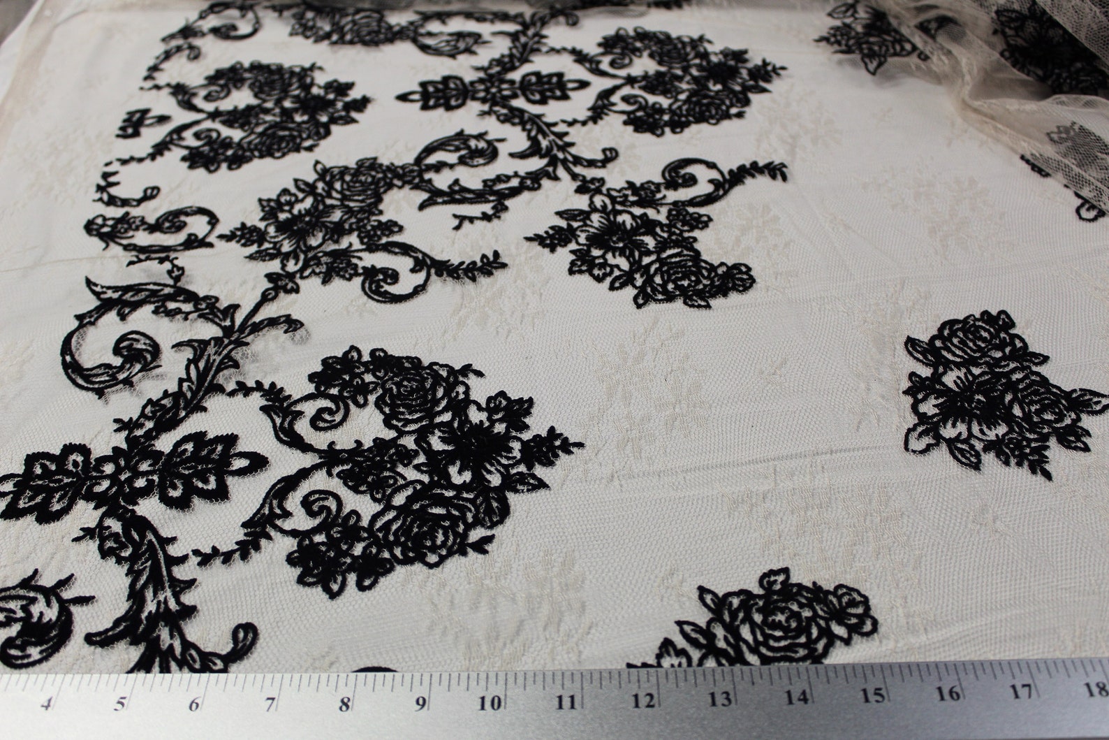 Flock Lace Velvet Flowers Fabric-damask Border Print - Etsy